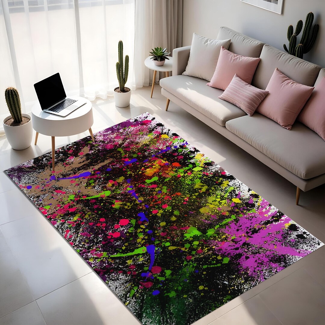 Jackson Pollock Rug Paint Splatter Modern Bamboo Rug Washable Non-slip ...