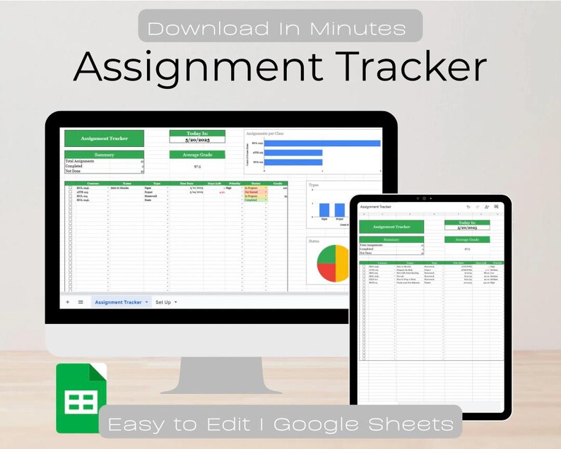 Ultimate Student Assignment Tracker Spreadsheet Week Schedule Planner ...