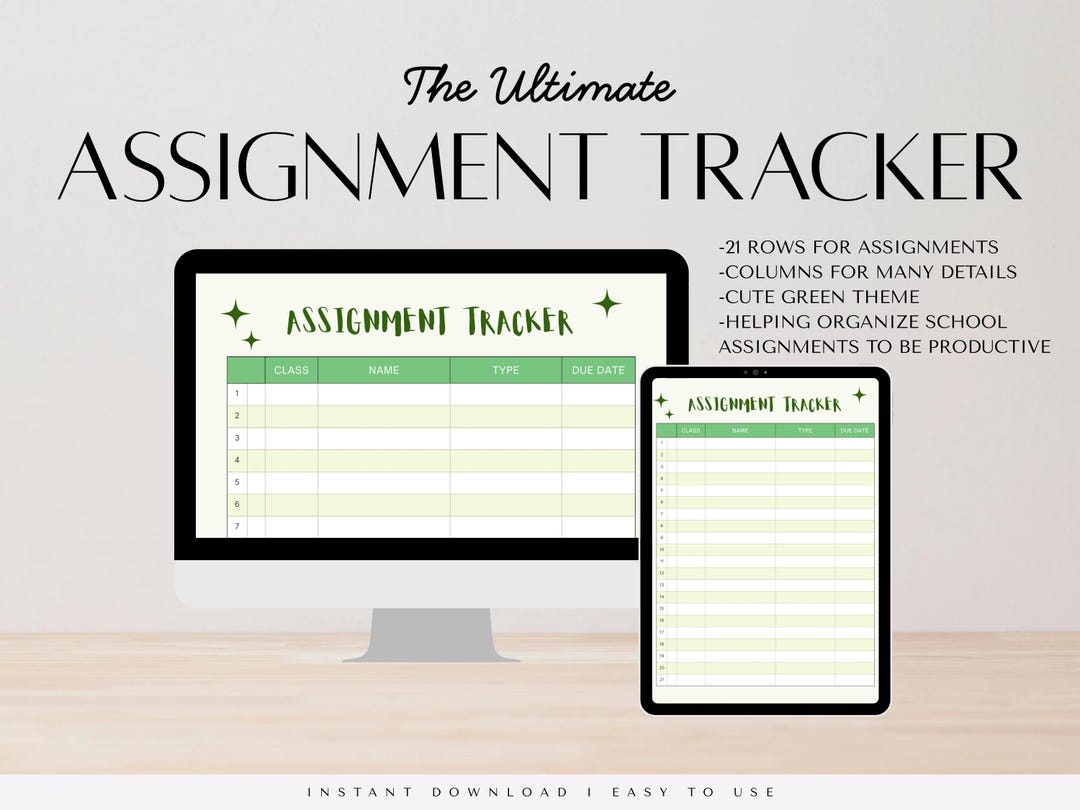 Green Assignment Tracker: Printable Student Planner (PDF Download) - Etsy
