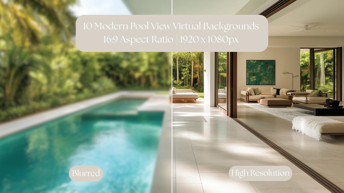 10 Modern Zoom Virtual Background Ocean Pool View Backdrop Living Room ...