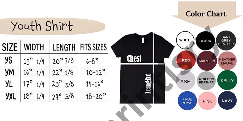 Bella Canvas 3001Y Size + Color Chart (PNG Download) - Youth & Toddler ...