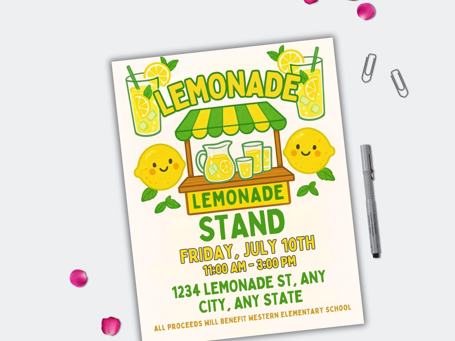 Lemonade Stand Flyer Template, Kids Summer Fundraiser Canva Printable ...