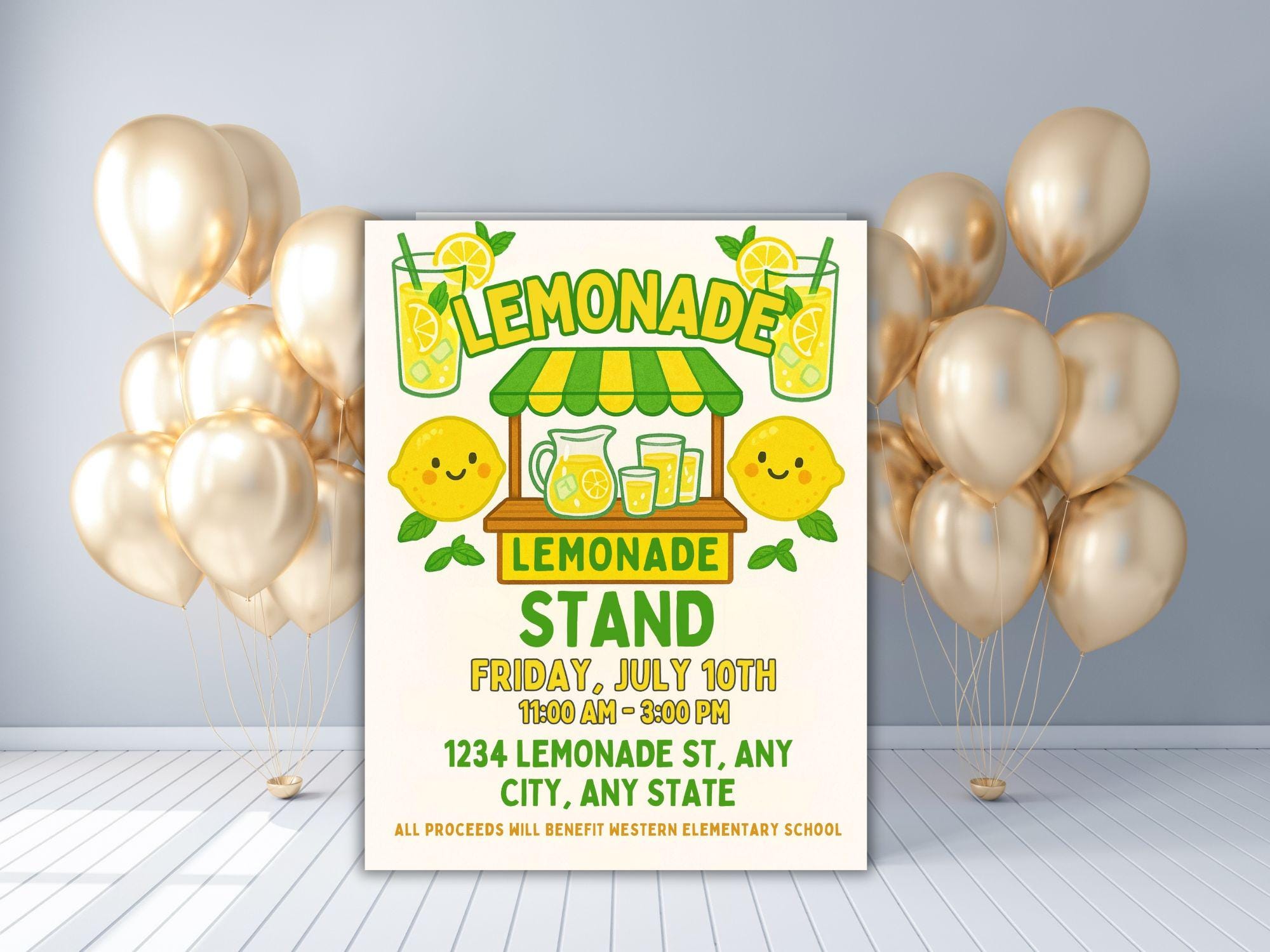 Lemonade Stand Flyer Template: Summer Fundraiser Poster Digital ...