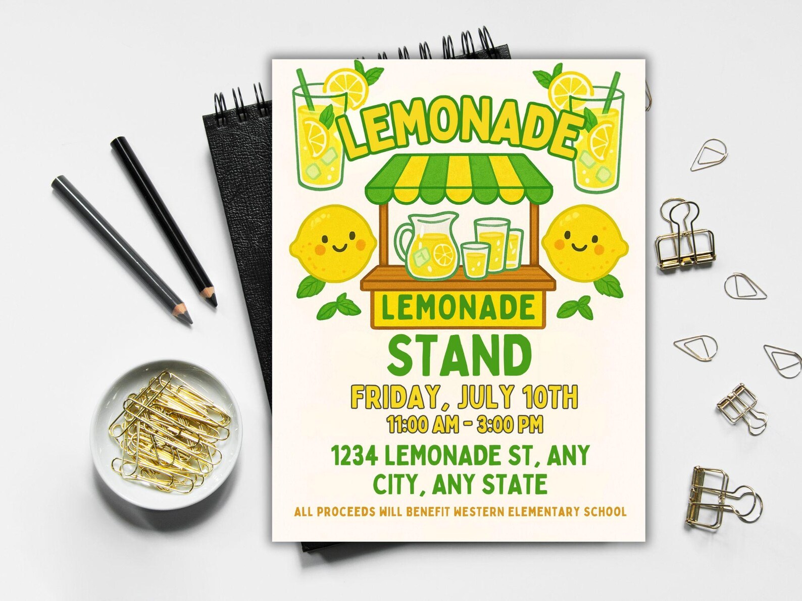 Lemonade Stand Flyer Template, Kids Summer Fundraiser Canva Printable ...
