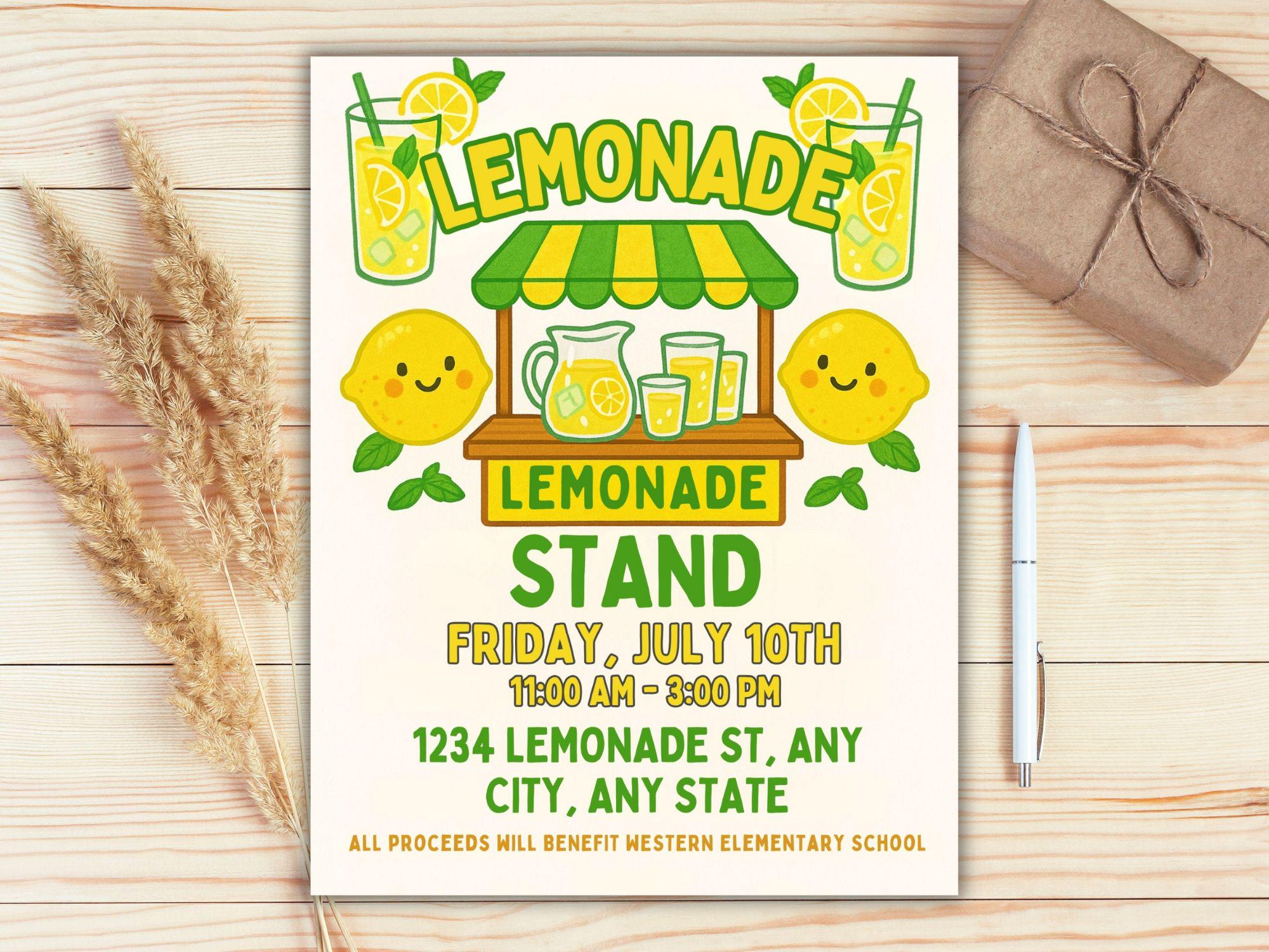 Lemonade Stand Flyer Template: Summer Fundraiser Poster Digital ...