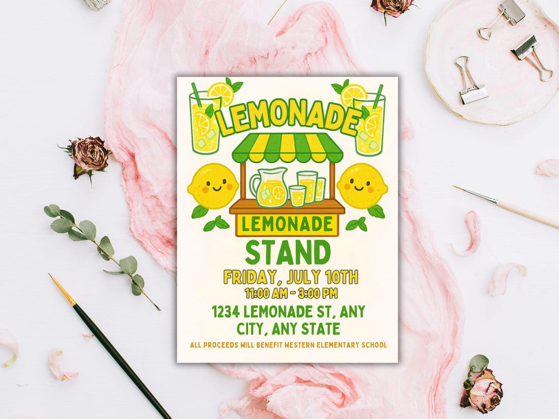 Lemonade Stand Flyer Template: Summer Fundraiser Poster Digital ...