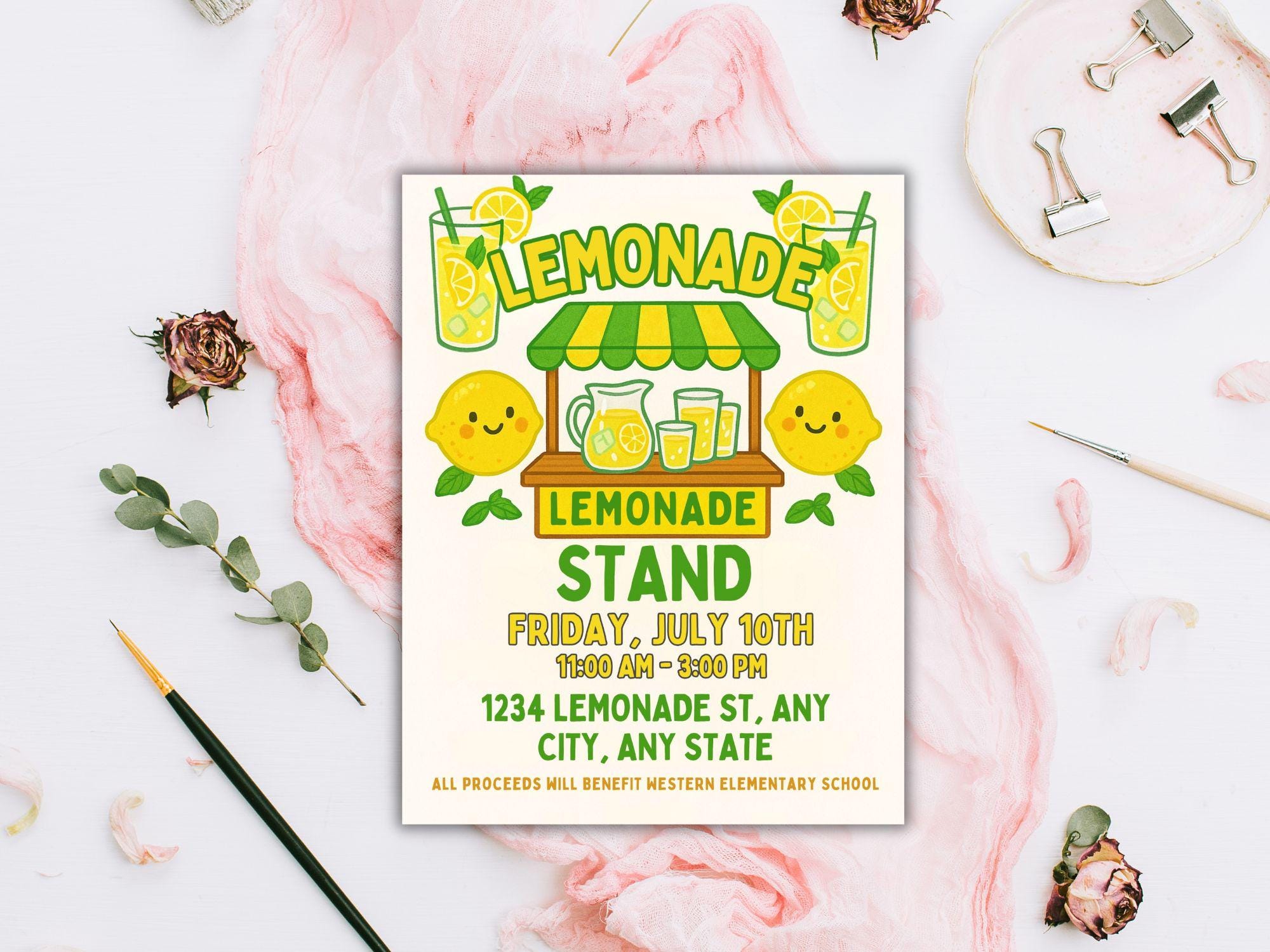 Lemonade Stand Flyer Template: Summer Fundraiser Poster Digital ...