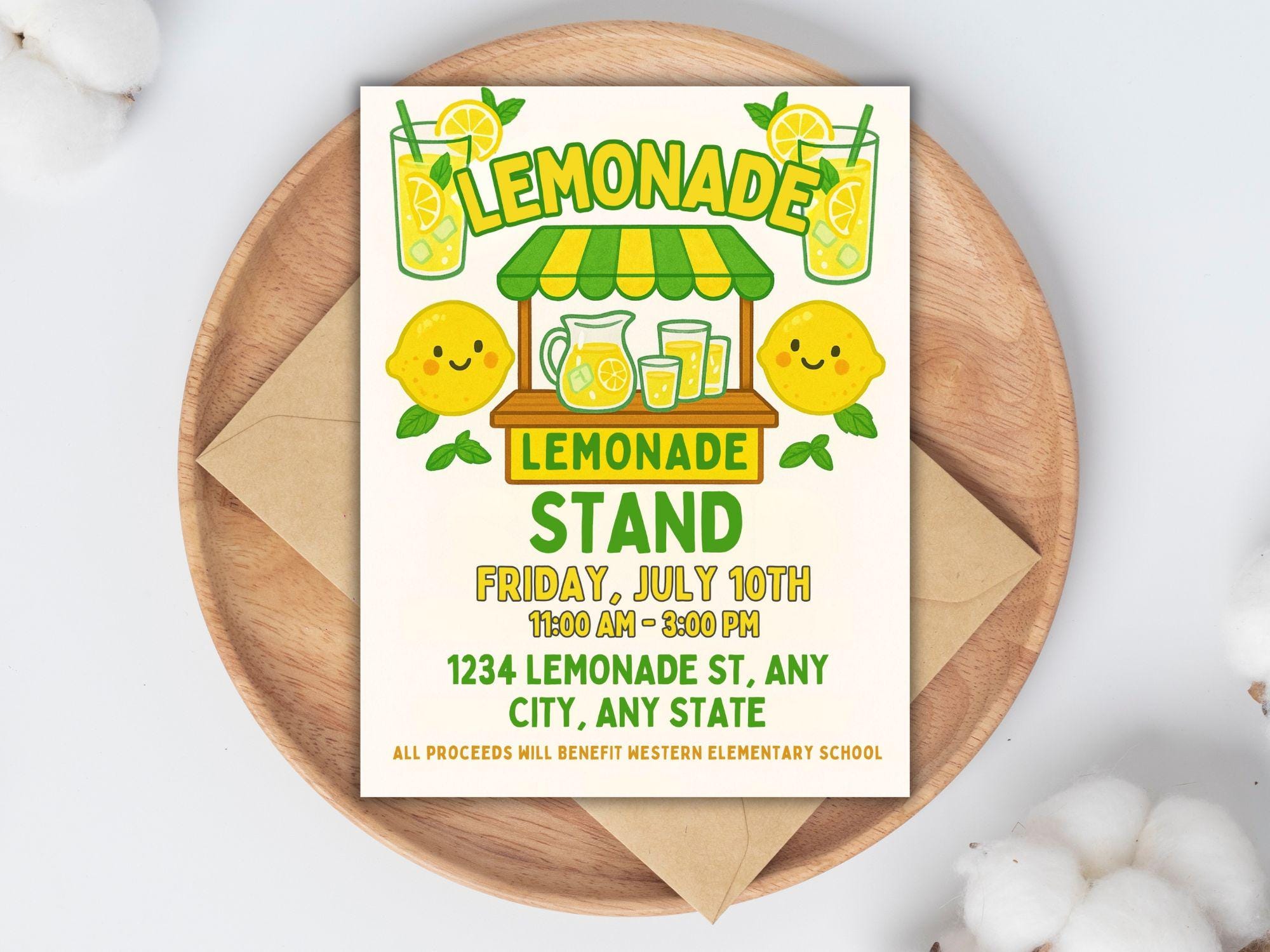 Lemonade Stand Flyer Template, Kids Summer Fundraiser Canva Printable ...