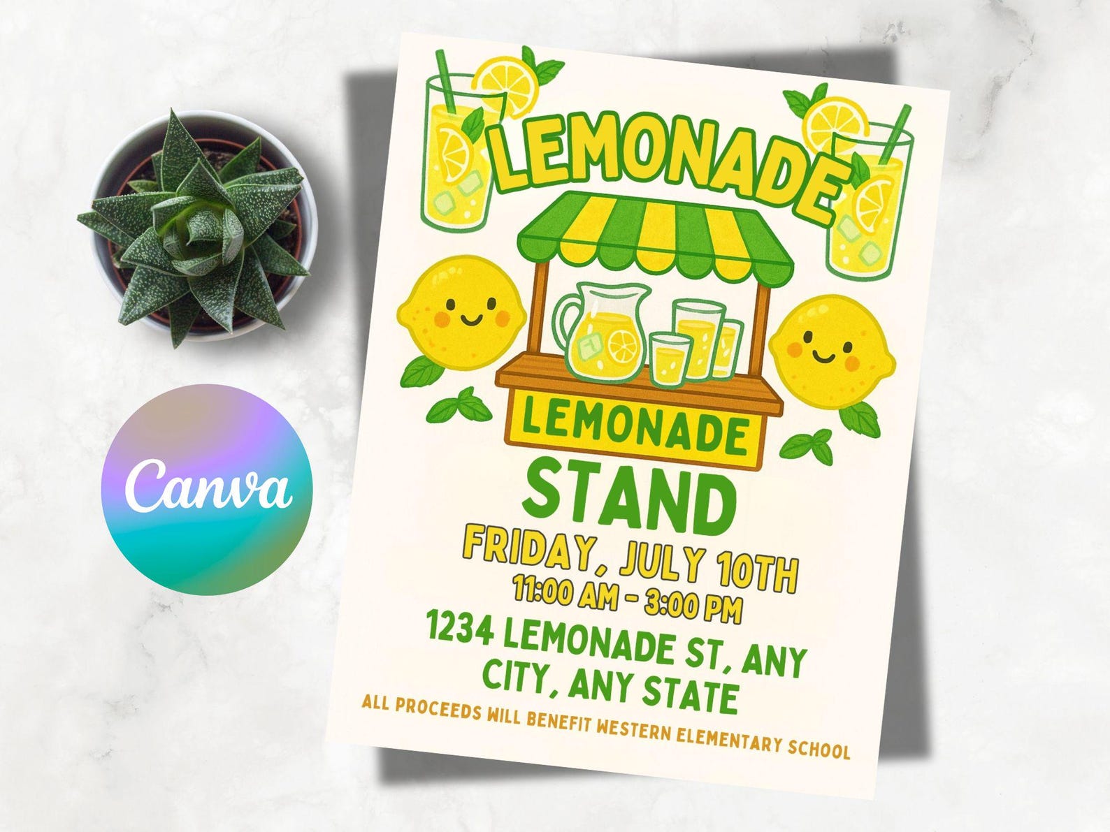 Lemonade Stand Flyer Template, Kids Summer Fundraiser Canva Printable ...