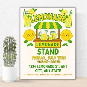 Lemonade Stand Flyer Template: Summer Fundraiser Poster Digital ...
