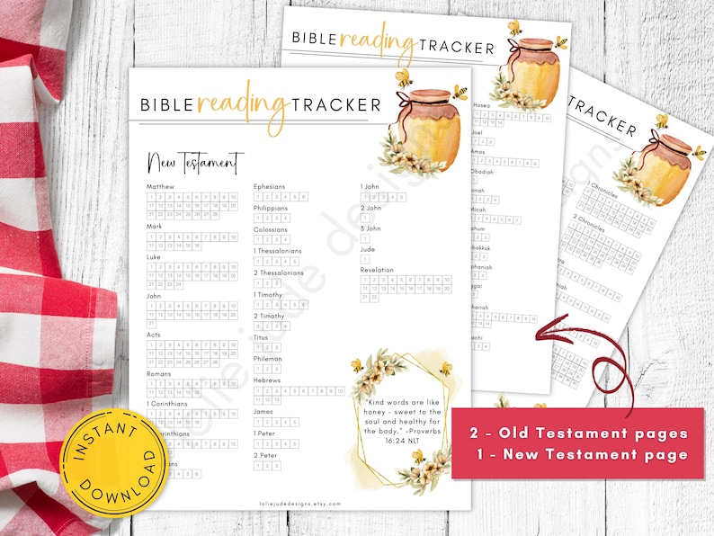 Honeycomb Bible Reading Tracker: Printable Christian Planner (US Letter ...