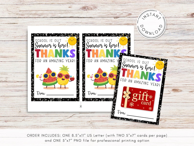 Teacher Appreciation Gift Card Holder: Printable End of Year Thank You ...