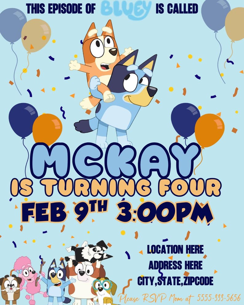 Bluey Birthday Invitation: Editable Canva Template - Etsy