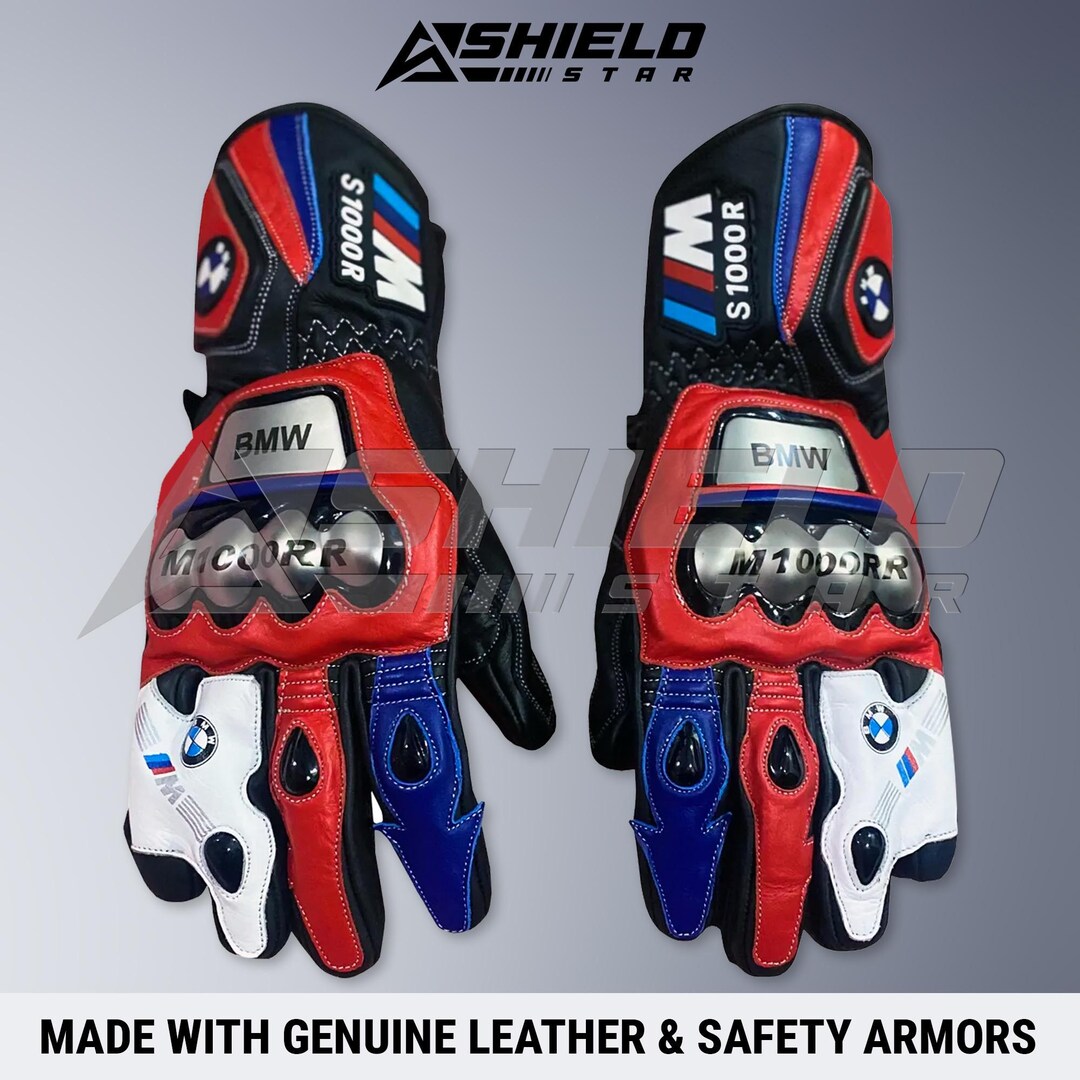 BMW S1000R and M1000RR Blue and Red Leather Motorcycle Racing Gloves ...