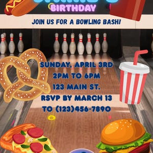 Bowling Party Birthday Invitation Canva Editable Customizable ...