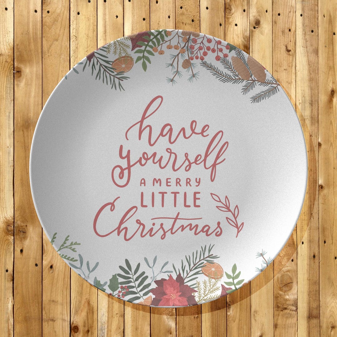 Merry Little Christmas 10" Plate - Vintage Natural Cozy Christmas ...