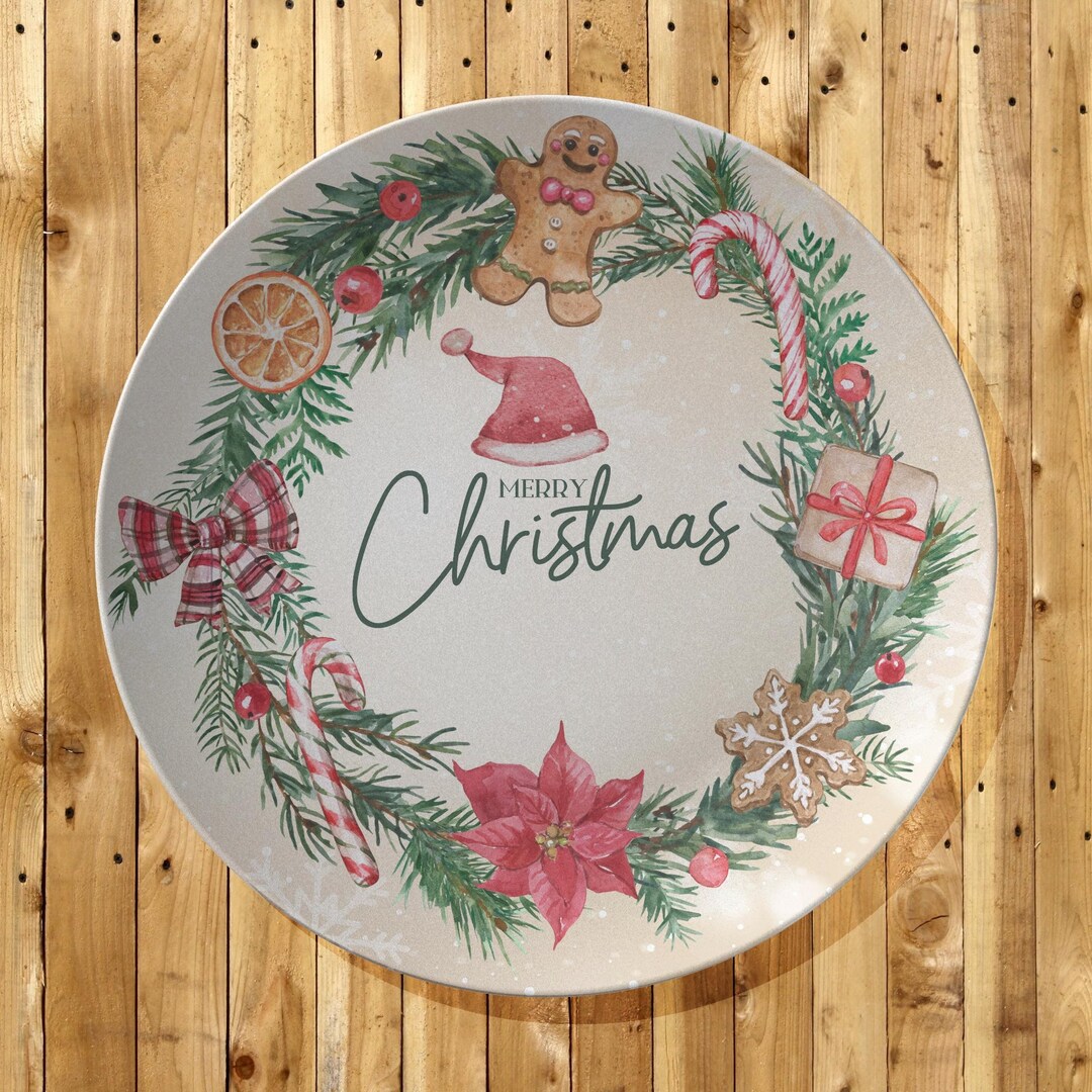Vintage Christmas 10" Plate - Gingerbread Orange Candy Cane Dinnerware ...