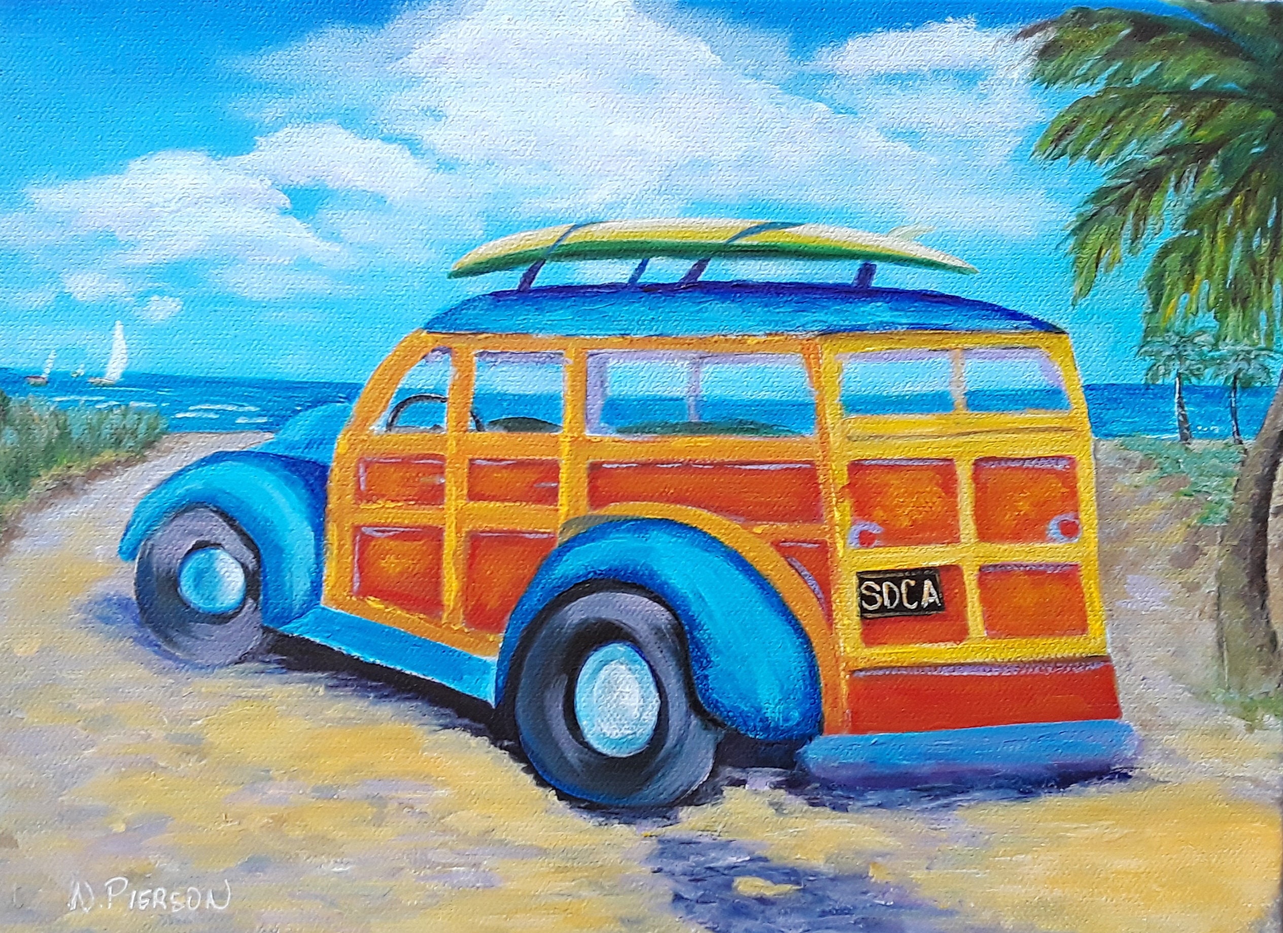 Woodie Wagon Painting, Encinitas Woodie Painting, Surfer Art, Beach ...
