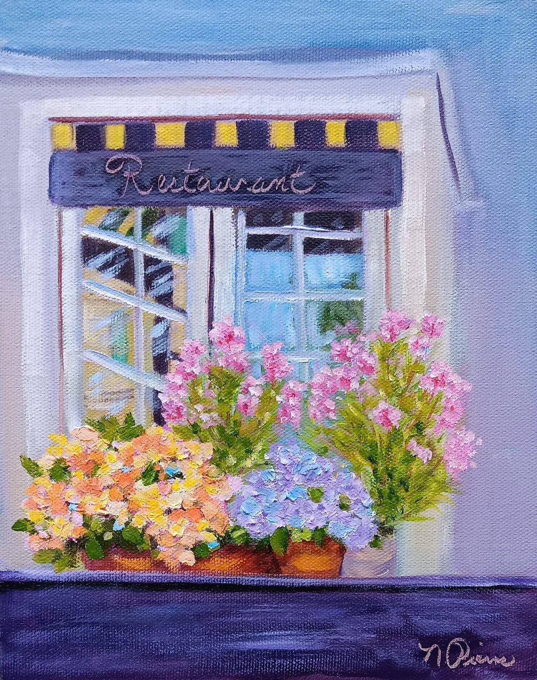 Cafe Window Flower Box, Original Oil Painting, Sold by Artist, Nina ...