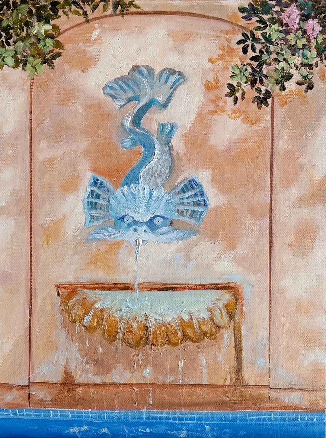PLEIN AIR PAINTING of the Dragon Fish Fountain at Marston House 9x12 ...