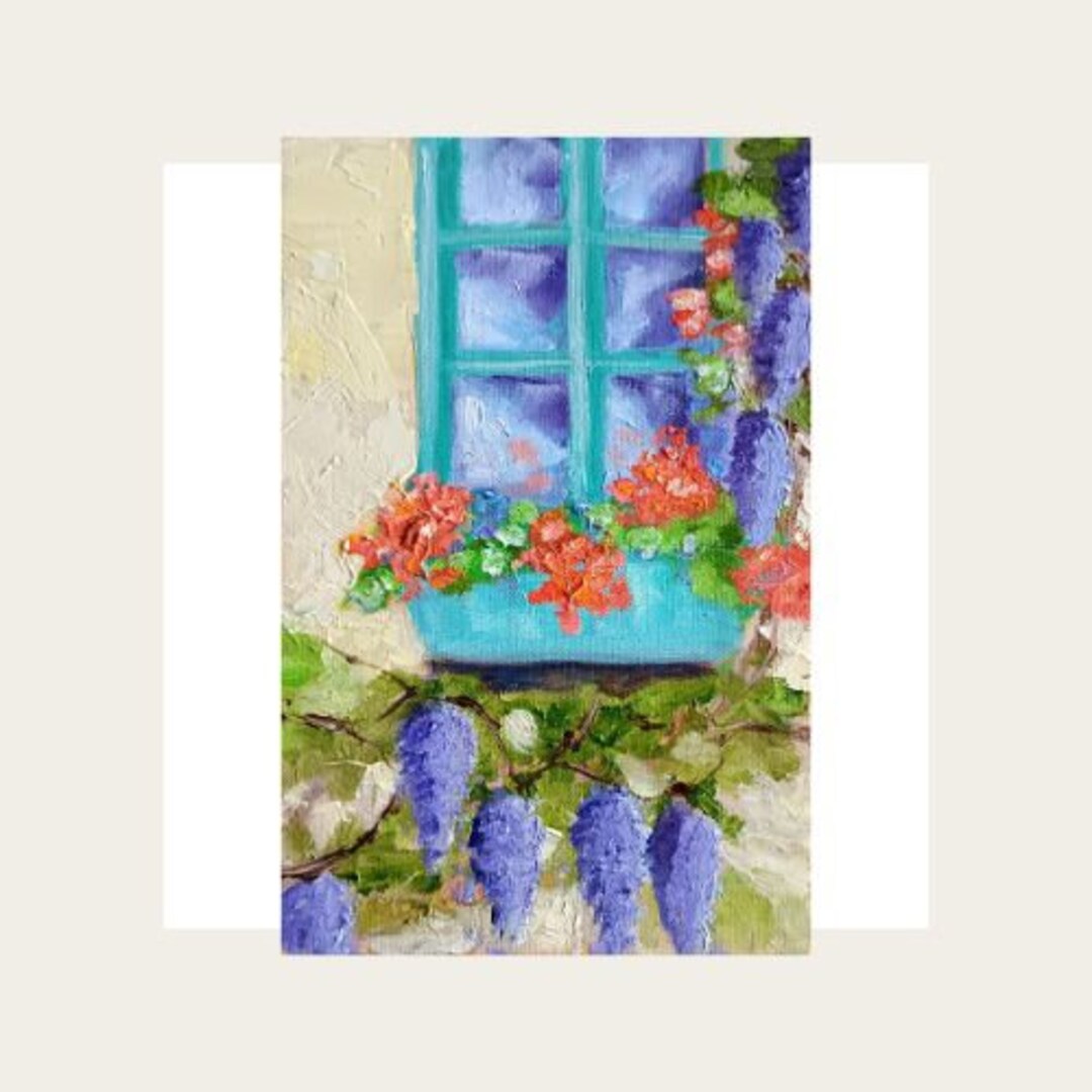Window Flower Box Painting, Wisteria, Window Reflections, Impressionist ...