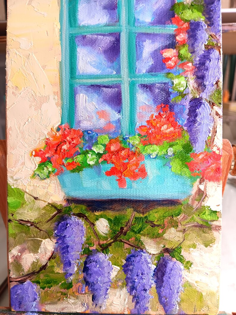 Window Flower Box Painting, Wisteria, Window Reflections, Impressionist ...