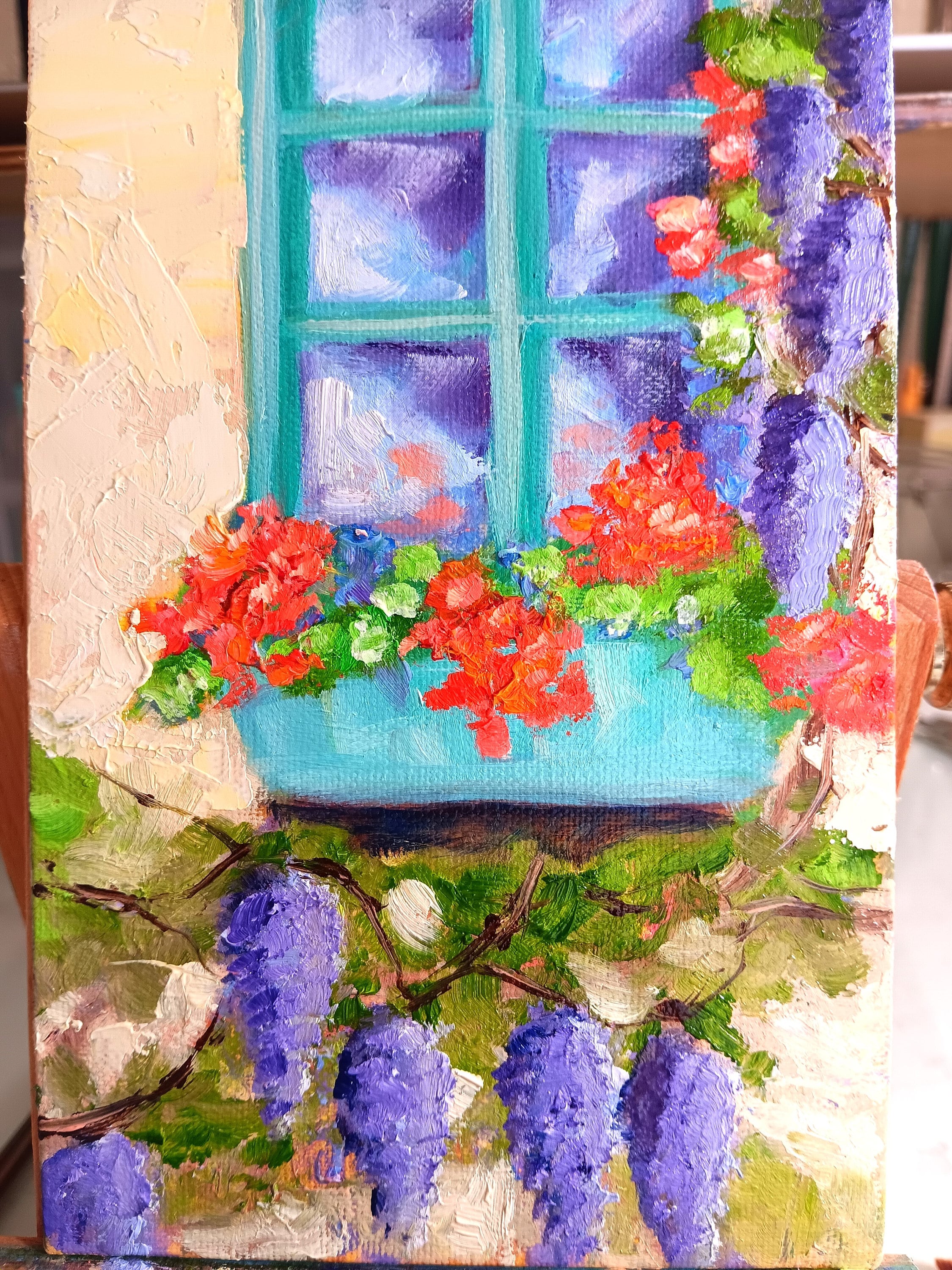 Window Flower Box Painting, Wisteria, Window Reflections, Impressionist ...