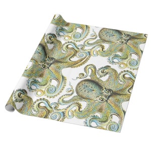 READY TO SHIP Yellow and Blue Octopus Gift Wrap Sheets Set of 3 Ocean ...
