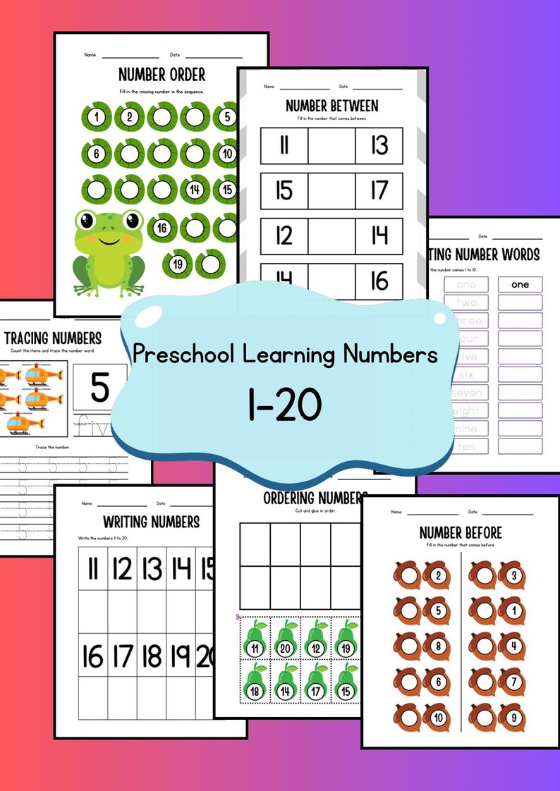 Preschool Learning Numbers 1-20 43 Page Packet - Etsy