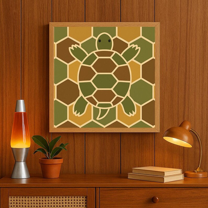 Retro Boho 70s Tortoise Art Print – Groovy Mid Century Modern Bohemian ...