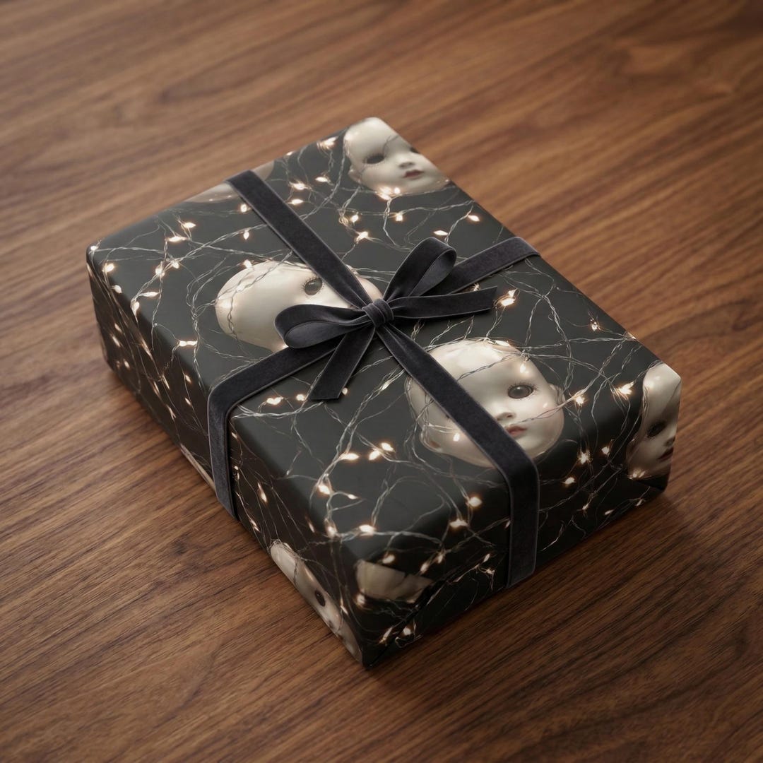 Creepy Doll Wrapping Paper: Haunted Porcelain Head Gift Wrap Horror ...