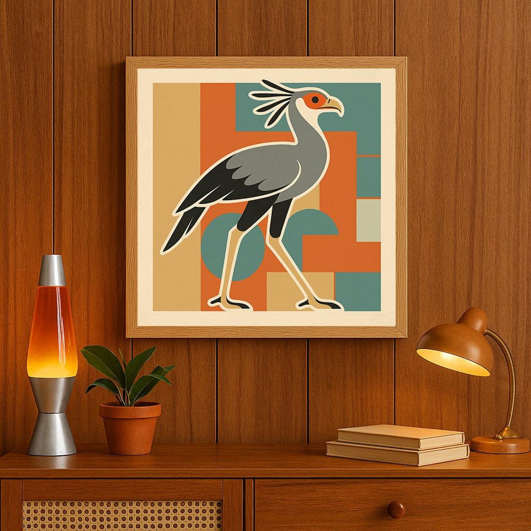 Secretary Bird Art Print: Mid Century Modern African Bird Retro Wall ...