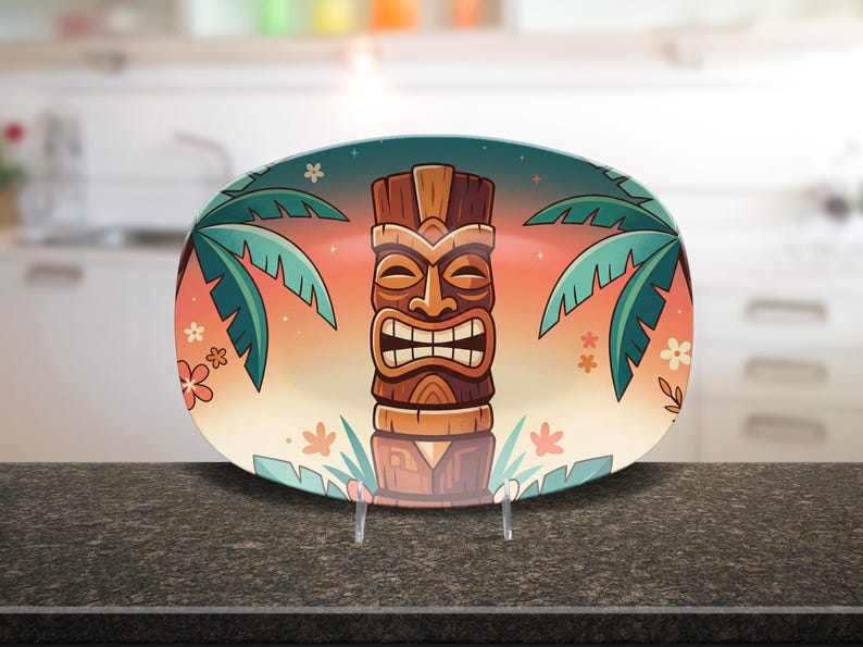 Tiki Idol Serving Plate: Polynesian Totem Oval Platter for Retro Tiki ...