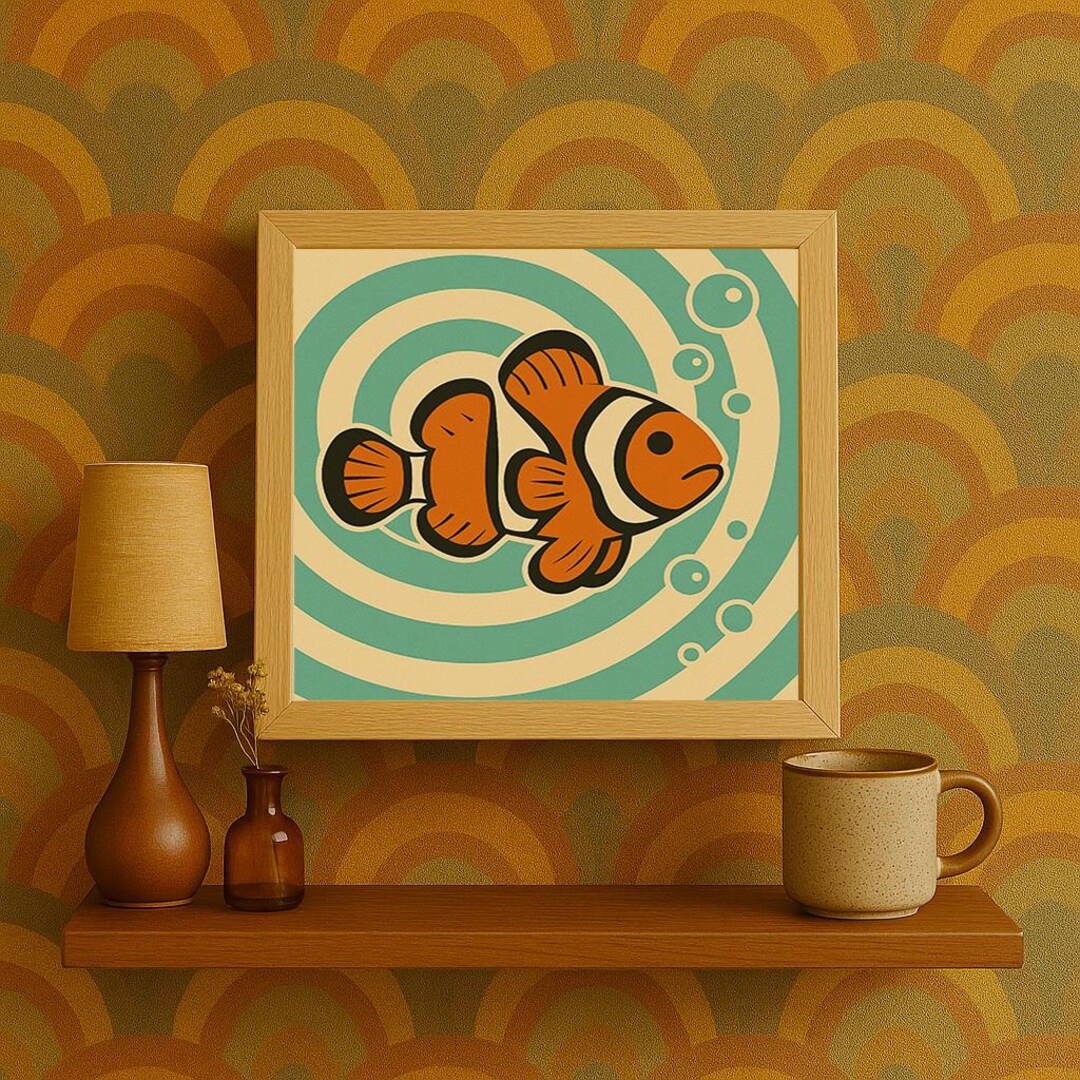 Retro Clownfish Art Print – 70s Groovy Boho Wall Decor - Etsy