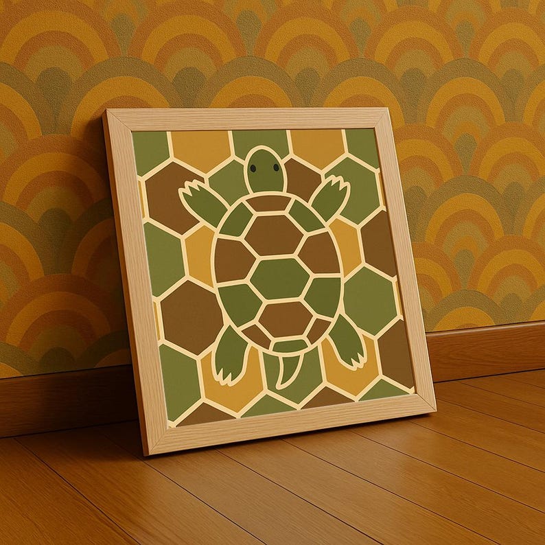 Retro Boho 70s Tortoise Art Print – Groovy Mid Century Modern Bohemian ...