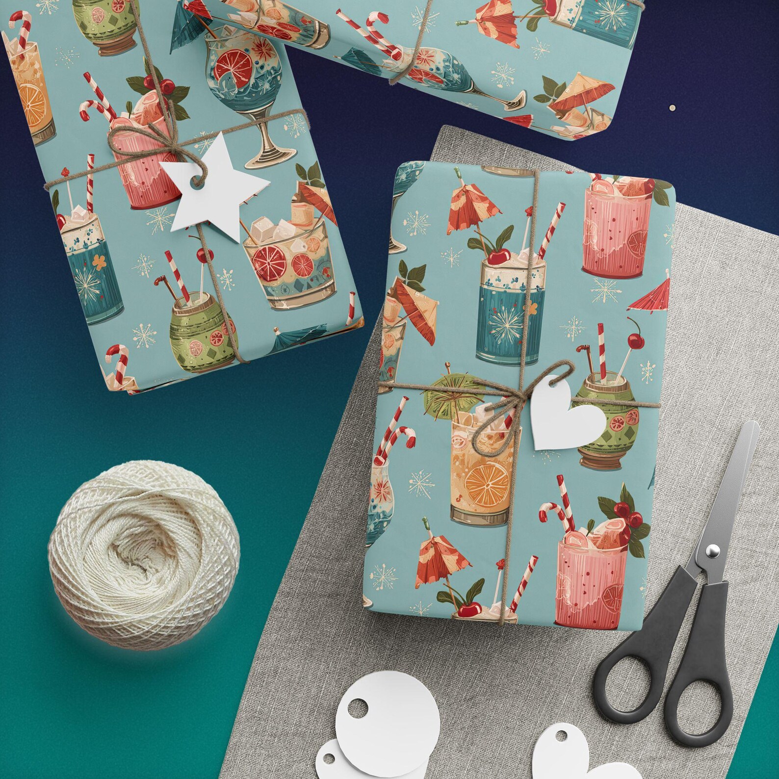 Tropical Cocktails Wrapping Paper - Retro Beach Christmas Gift Wrap - Etsy