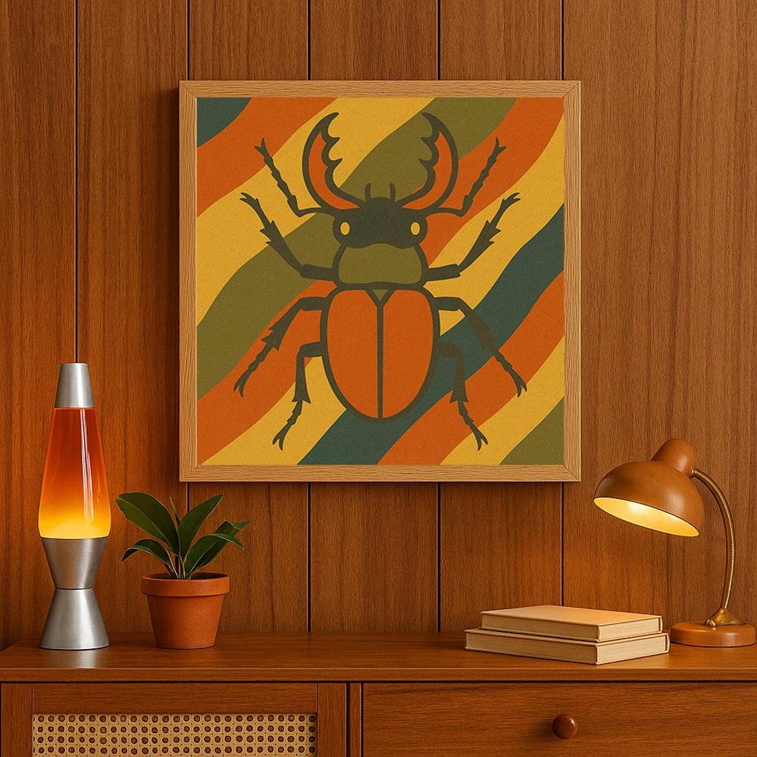 Retro Stag Beetle Art Print – 70s Groovy Bohemian Decor - Etsy