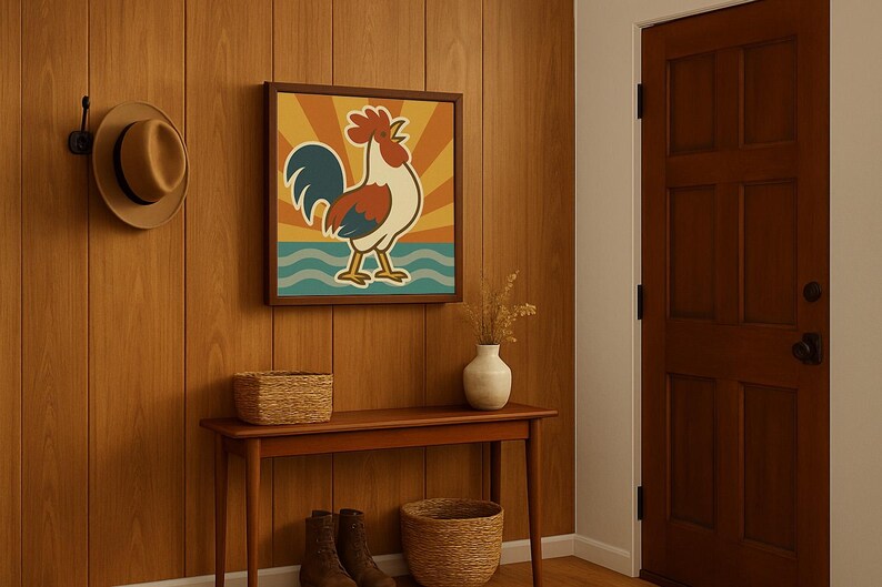 Retro Boho 70s Rooster Art Print – Groovy Mid Century Modern Bohemian ...
