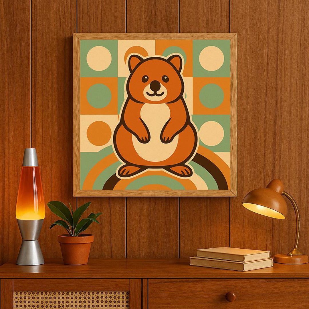 Quokka Art Print: Retro Happy Australian Animal Mid Century Wall Decor ...