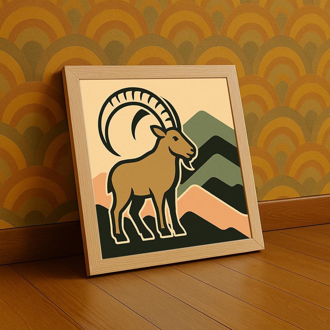 Ibex Wall Art: Mid Century Modern Print Retro Mountain Goat ...
