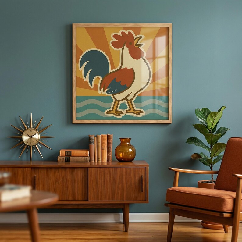 Rooster Wall Art: Mid Century Modern Print Retro Kitchen Decor ...