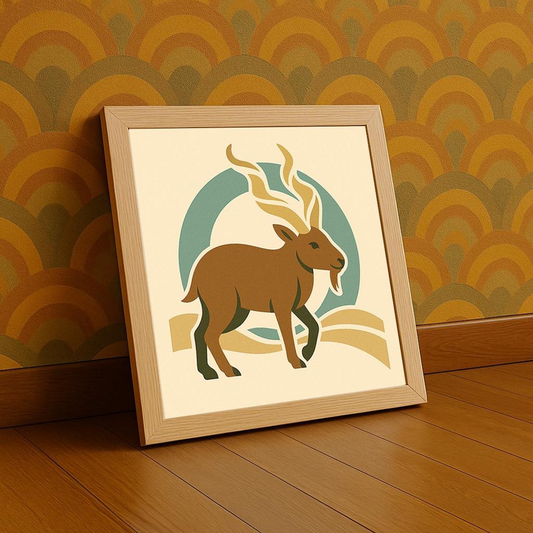 Markhor Wall Art: Mid Century Modern Print Retro Mountain Goat ...