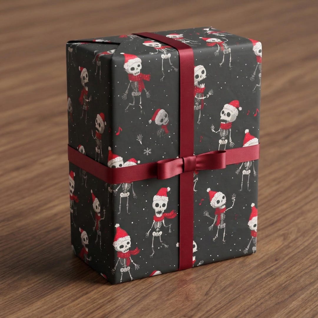 Dancing Skeleton Christmas Wrapping Paper: Santa Hat Skull Holiday Gift ...