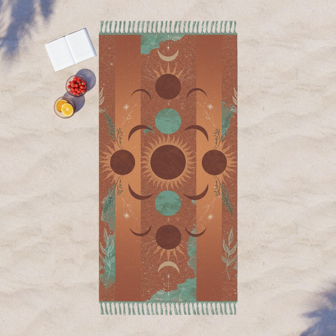 Boho Celestial Beach Towel - Sun & Moon Design, Vibrant Summer ...