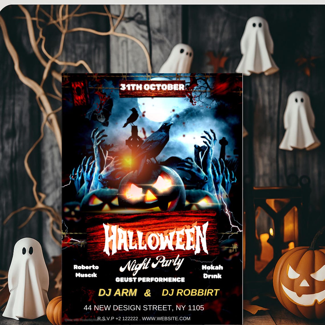 Editable Halloween Party Invitation Template: Spooky Night Flyer ...