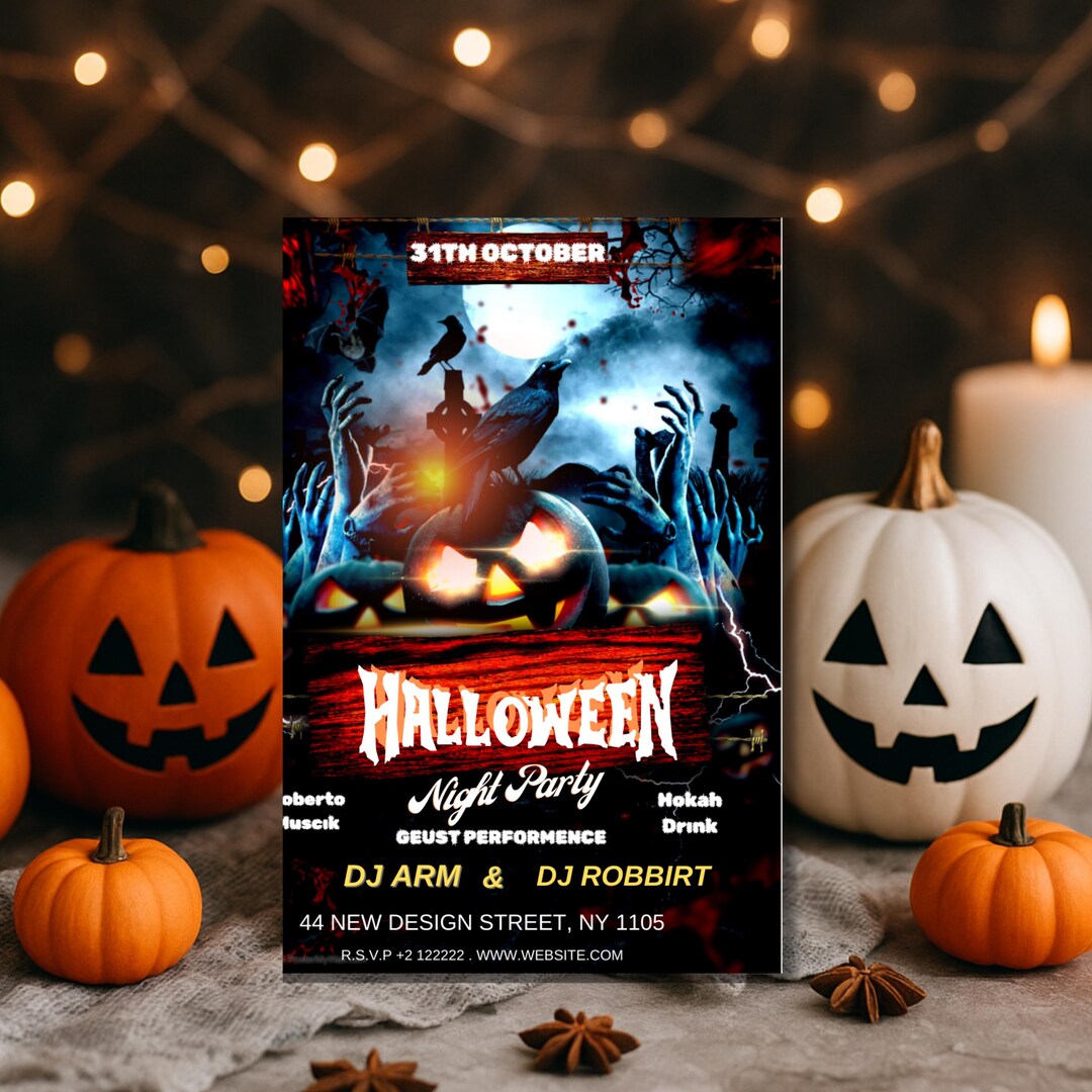 Editable Halloween Party Invitation Template: Spooky Night Flyer ...