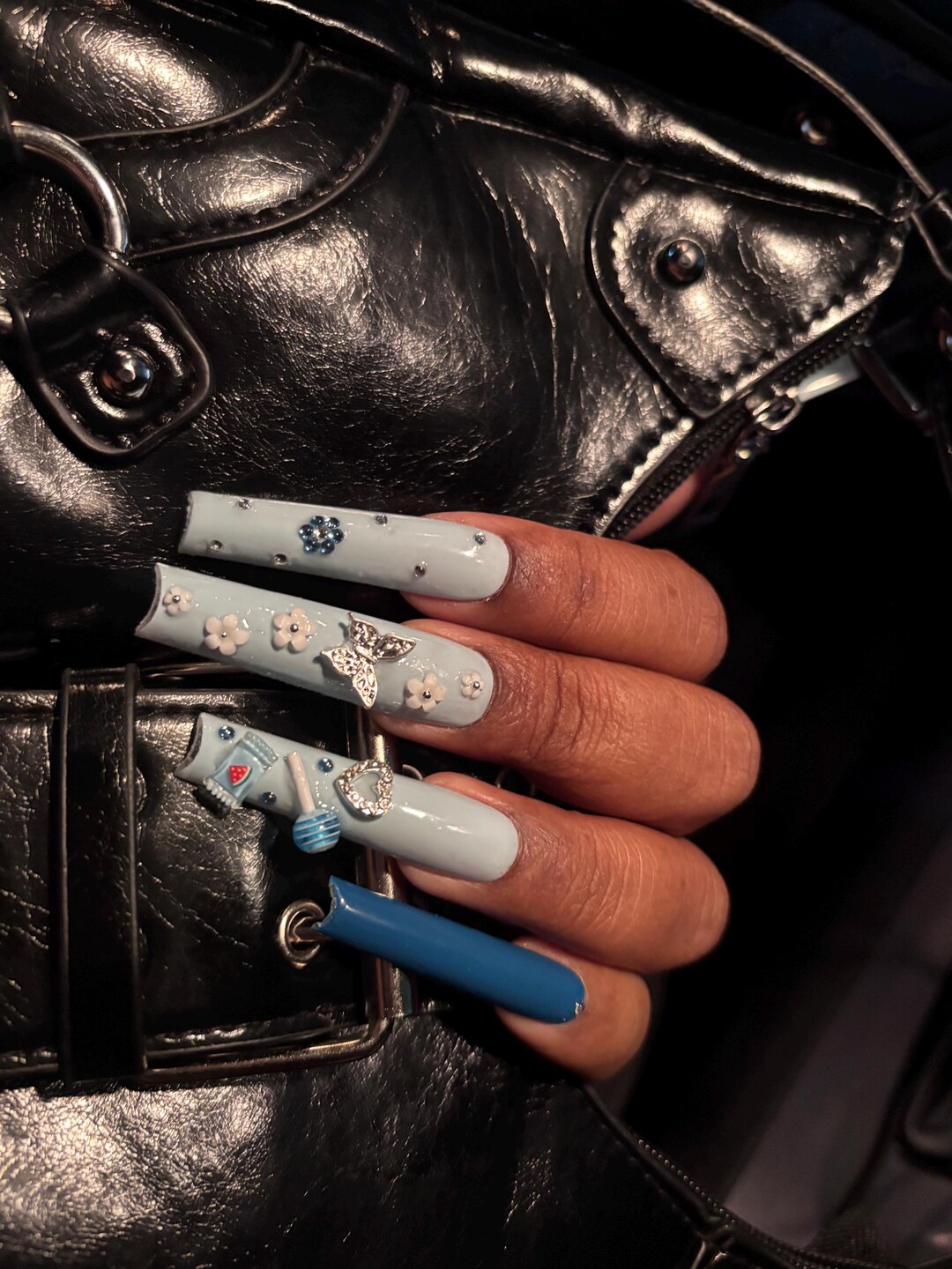 Light Blue Diamond Bling Press on Nails 4xl - Etsy