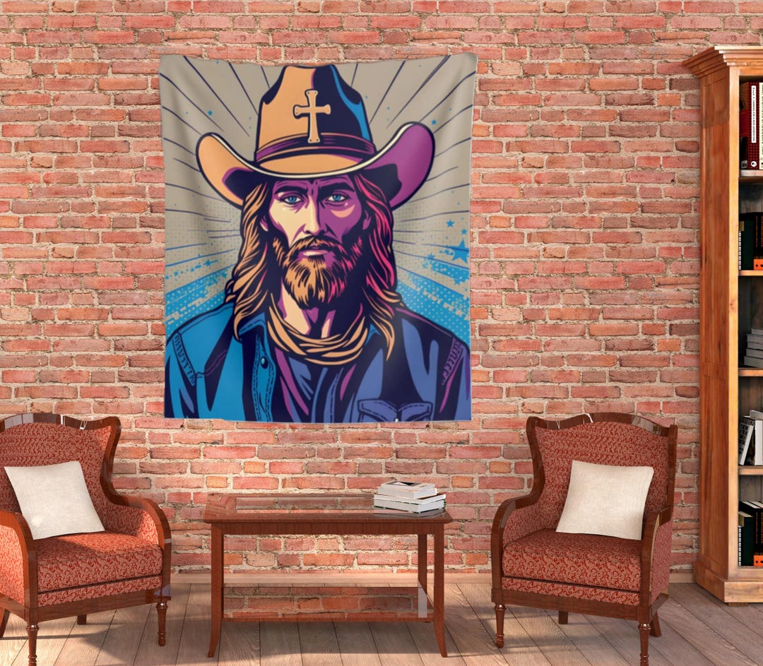 Retro Vintage Style Rustic Jesus Cowboy Wall Tapestry, Bohemian Home ...