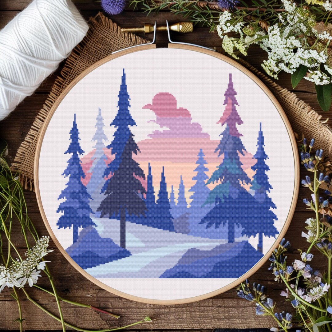 Winter Sunset Cross Stitch Pattern PDF - Instant Download Digital ...