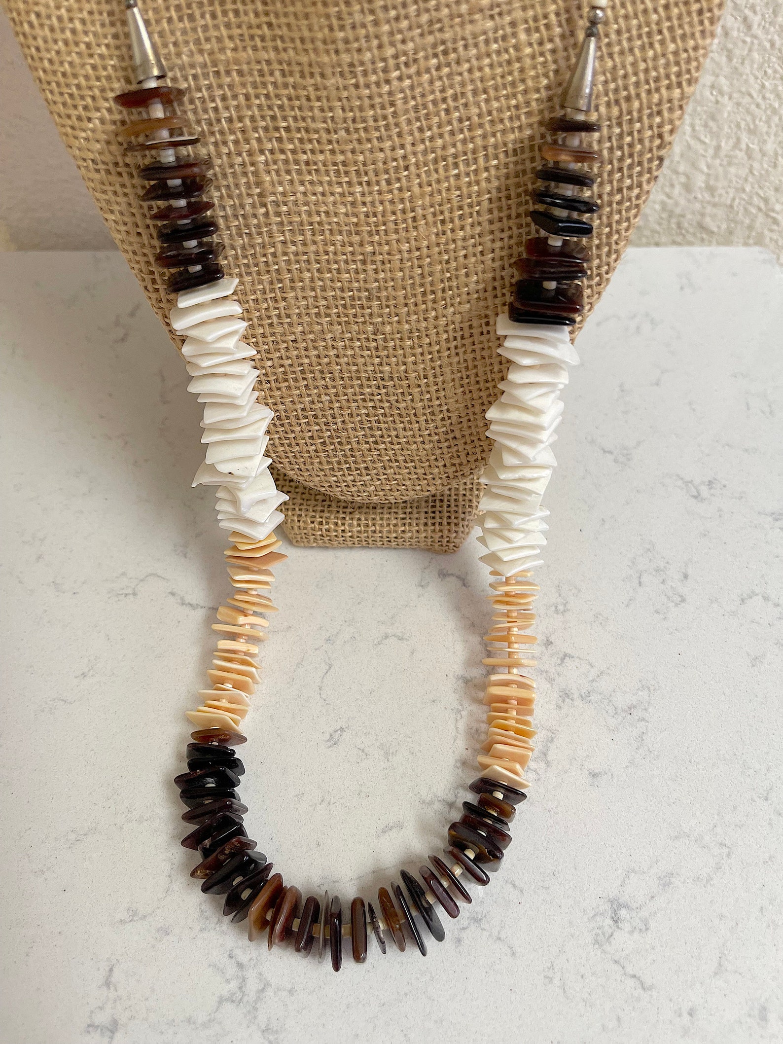UNIQUE Vintage Santa Domingo Pueblo Necklace of Square Pen Shell, Peach ...